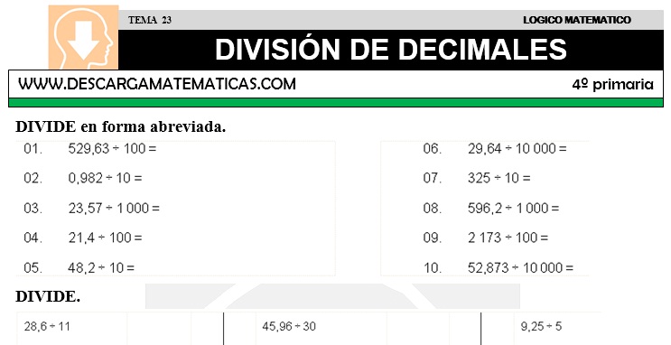 Matemáticas Cuarto de Primaria – Descarga Matematicas